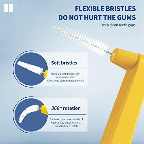 Kingubznis 80 Count Interdental Brush Cleaner Dental Brushes Toothpick Tooth Flossing Head Oral Dental Hygiene Brush Interdental Angle Brushes with Portable (Yellow, Micro Tight Teeth)