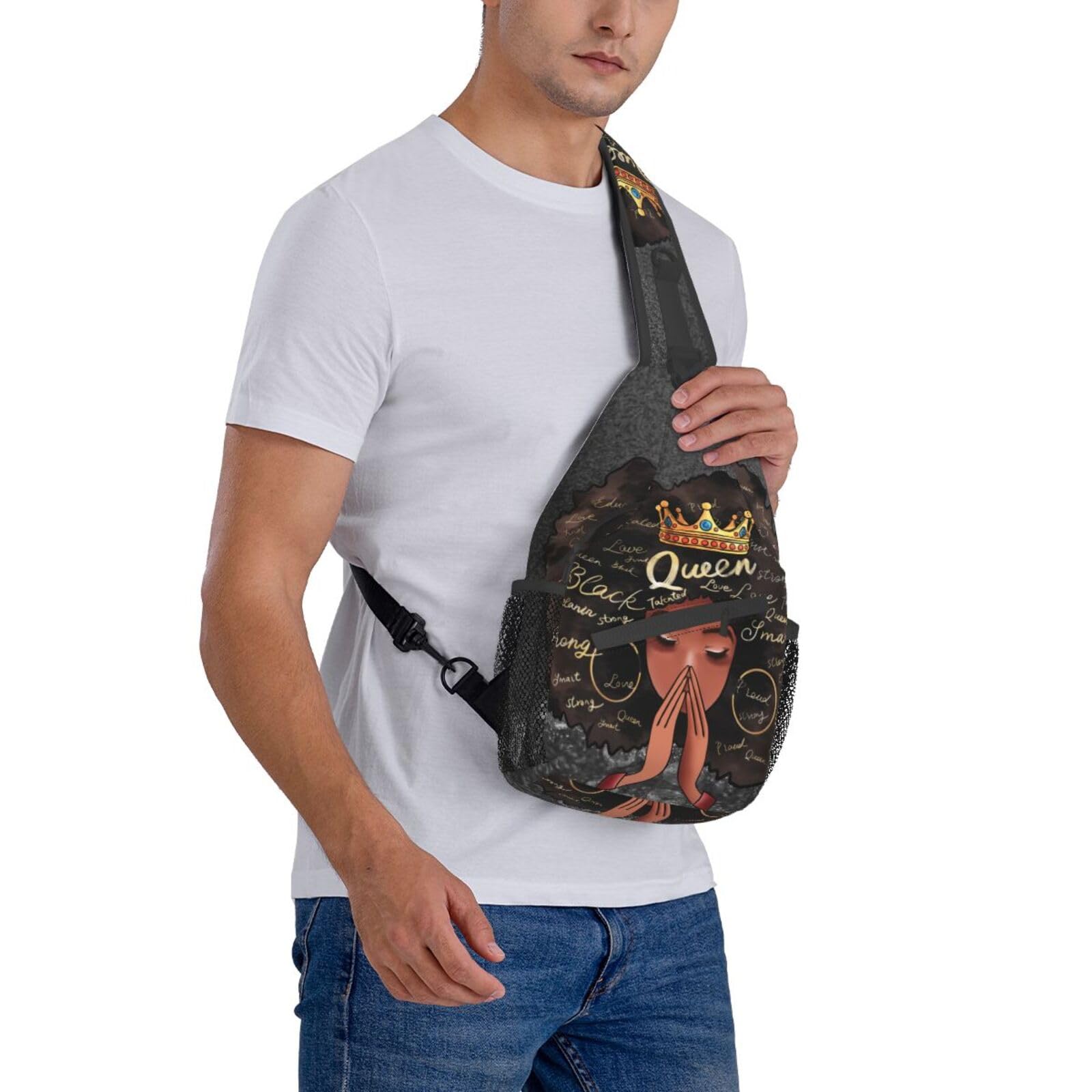 Dudietry Cross Chest Bag Diagonally - Sling Shoulder Bag for Women with Multiple Pockets and Adjustable Strap and Short Trips African American Afro Woman
