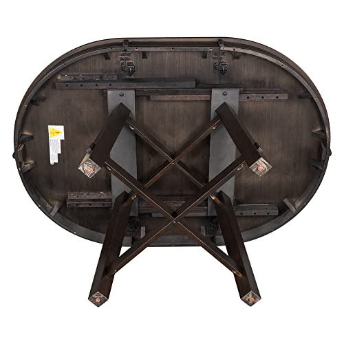 XD Designs Farmhouse Round Extendable Dining Table with 16'' Leaf, Wood Kitchen Table for Kitchen Dining Room