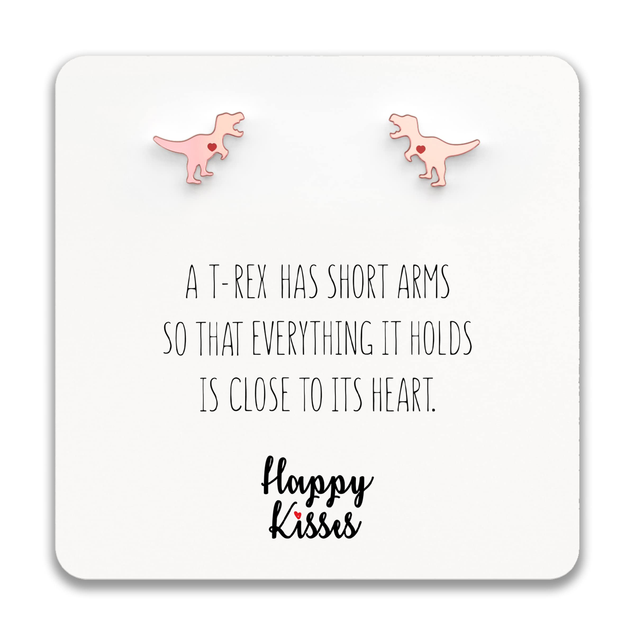 Dinosaur Earrings T-Rex Stud Set for Women and Girls β Cute Heart Design with Message Card (Rose Gold)