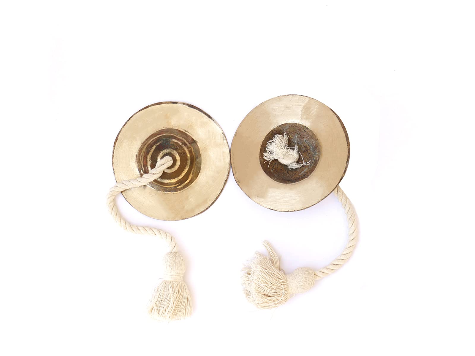 De Kulture Works Bronze Kansa Jhanjh Percussion Indian Musical Instrument Hand Made Cymbal Pair (Gold) 5 Inche Diameter