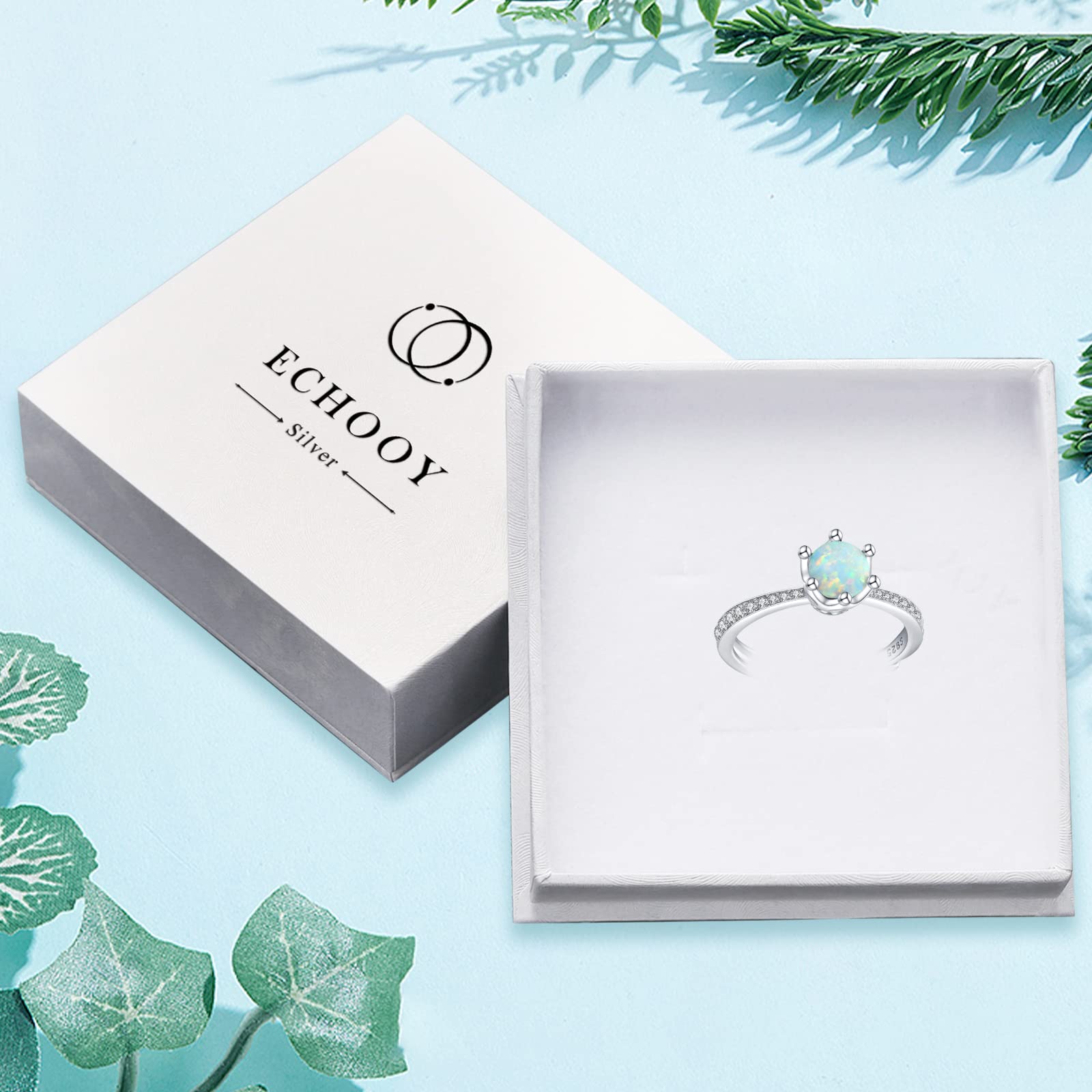ECHOOY Opal Ring 925 Sterling Silver Adjustable Opal Crown Ring Princess Engagement Promise Ring Opal Jewelry for Her Wife Girlfriend Mom