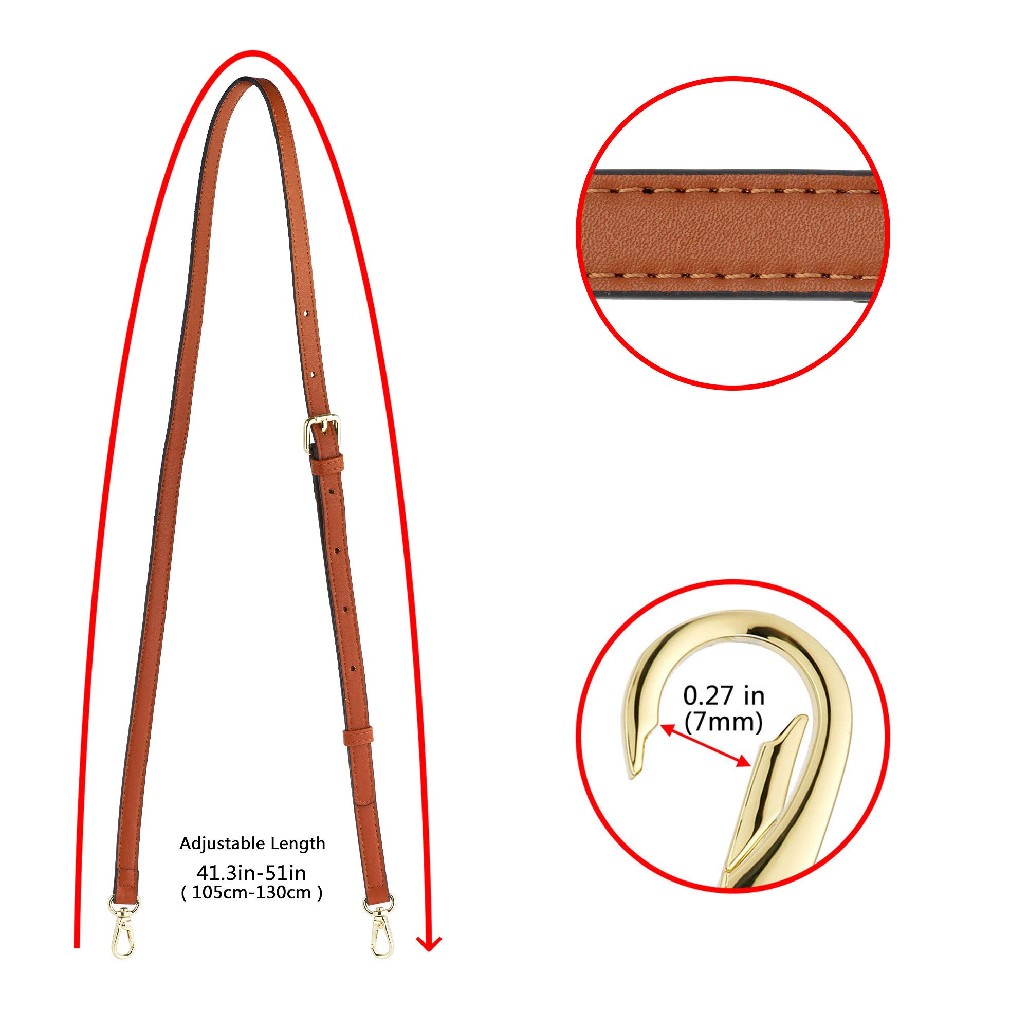 DEVPSISR Leather Adjustable Replacement Strap Shoulder Bag Cross Body Bag Purse Handbag For Women, 43-51 Inch(Brown)