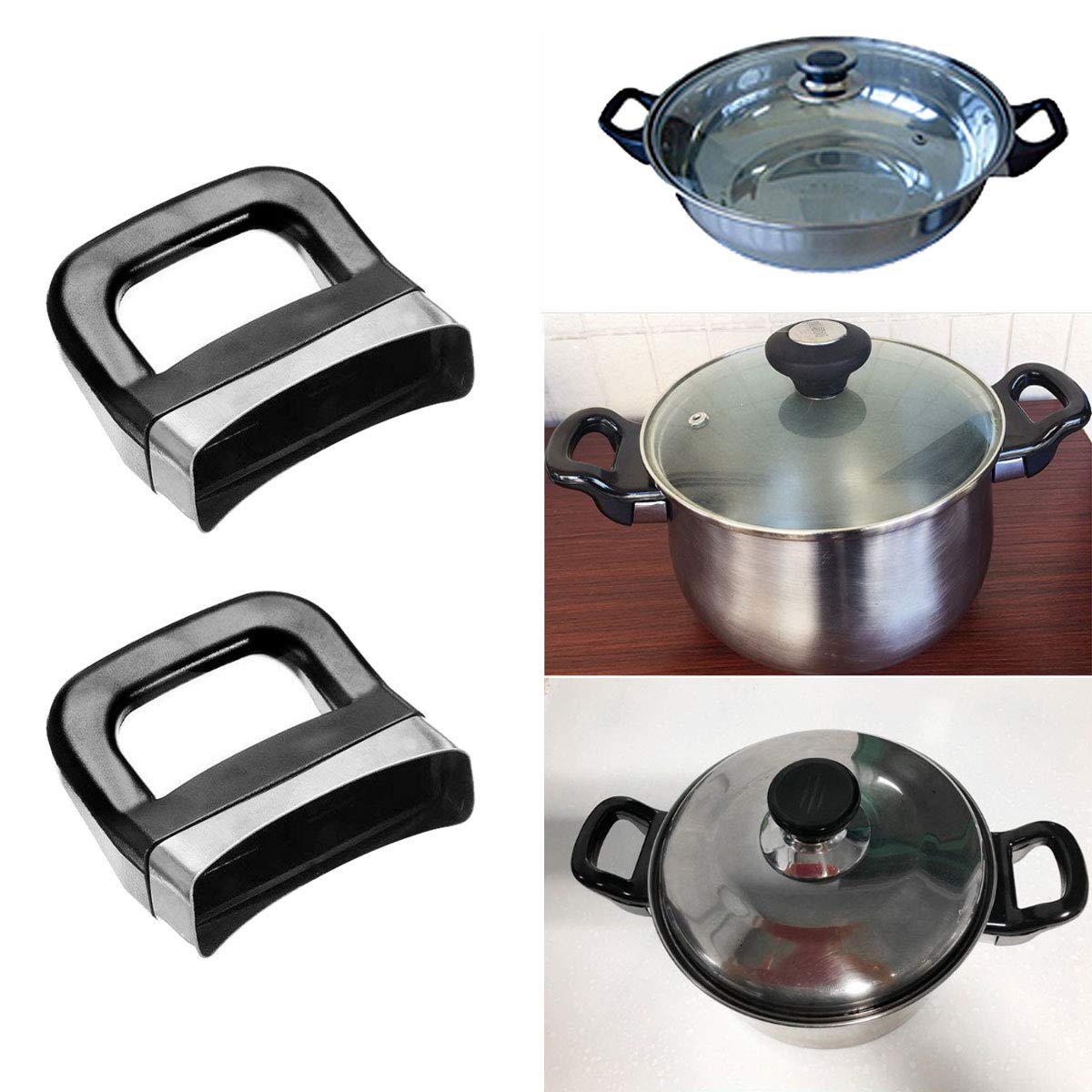 Freebily 2pcs Bakelite Metal Pressure Pan Cooker Steamer Sauce Pot Replacement Short Side Handle for Home Tools Black One Size