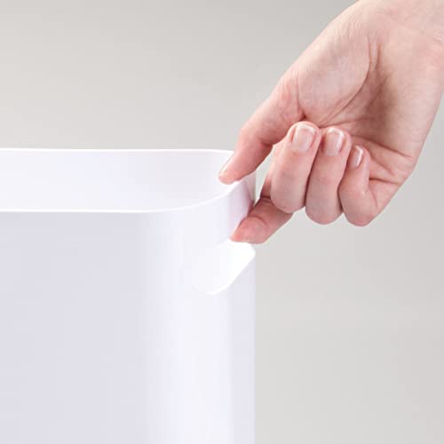 mDesign Plastic Slim Large 2.5 Gallon Trash Can Wastebasket, Classic Garbage Container Recycle Bin for Bathroom, Bedroom, Kitchen, Home Office, Outdoor Waste, Recycling - Aura Collection - White