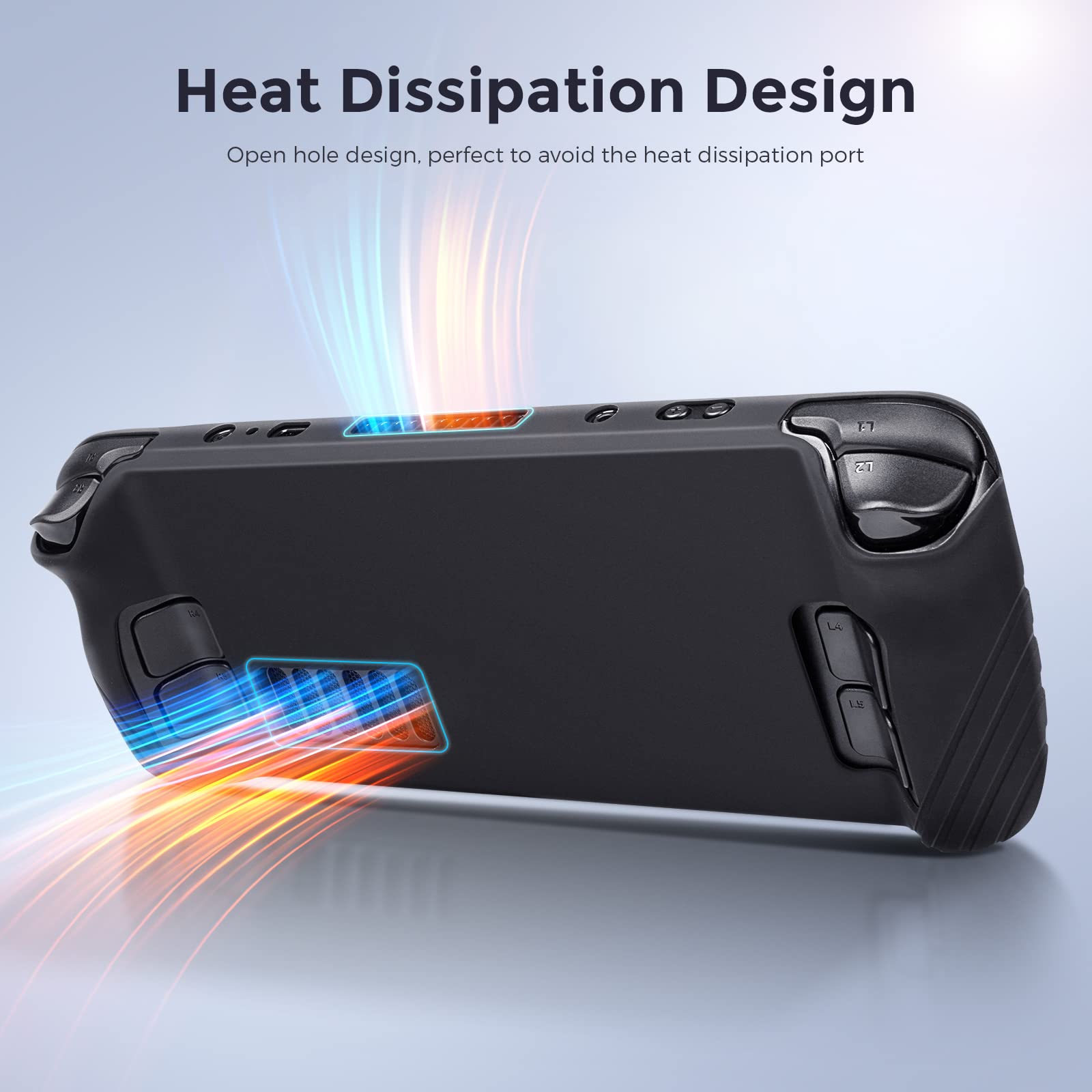 ECHTPower Case for Steam Deck with 2 x Tempered Glass, Shock-resistant Silicone Protective Case, HD Anti-Scratch Tempered Film, Compatible with Console Valve Steam Deck