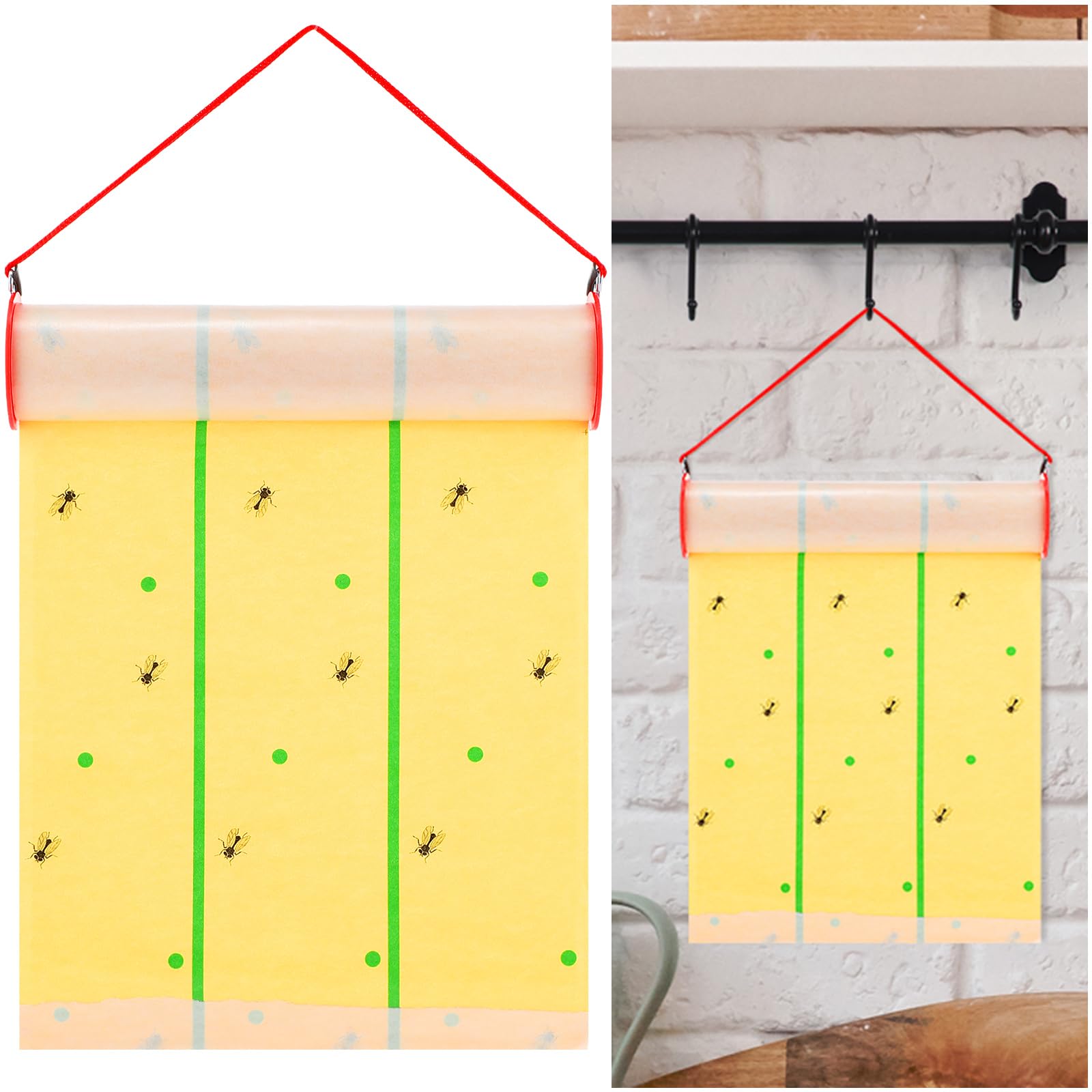 Kittmip 1 Pcs 30 ft Fly Trap Sticky Fly Traps Fly Glue Trap Rolls Indoors Outdoors Yellow and Green for Kitchen, Yard, Farm, Stables