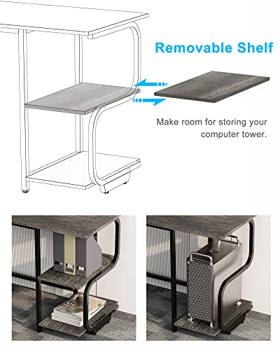 Teraves 64.84" Modern L Shaped Desk with Shelves and 69 inch Reversible L Shaped Corner Gaming Desk with Storage Shelves