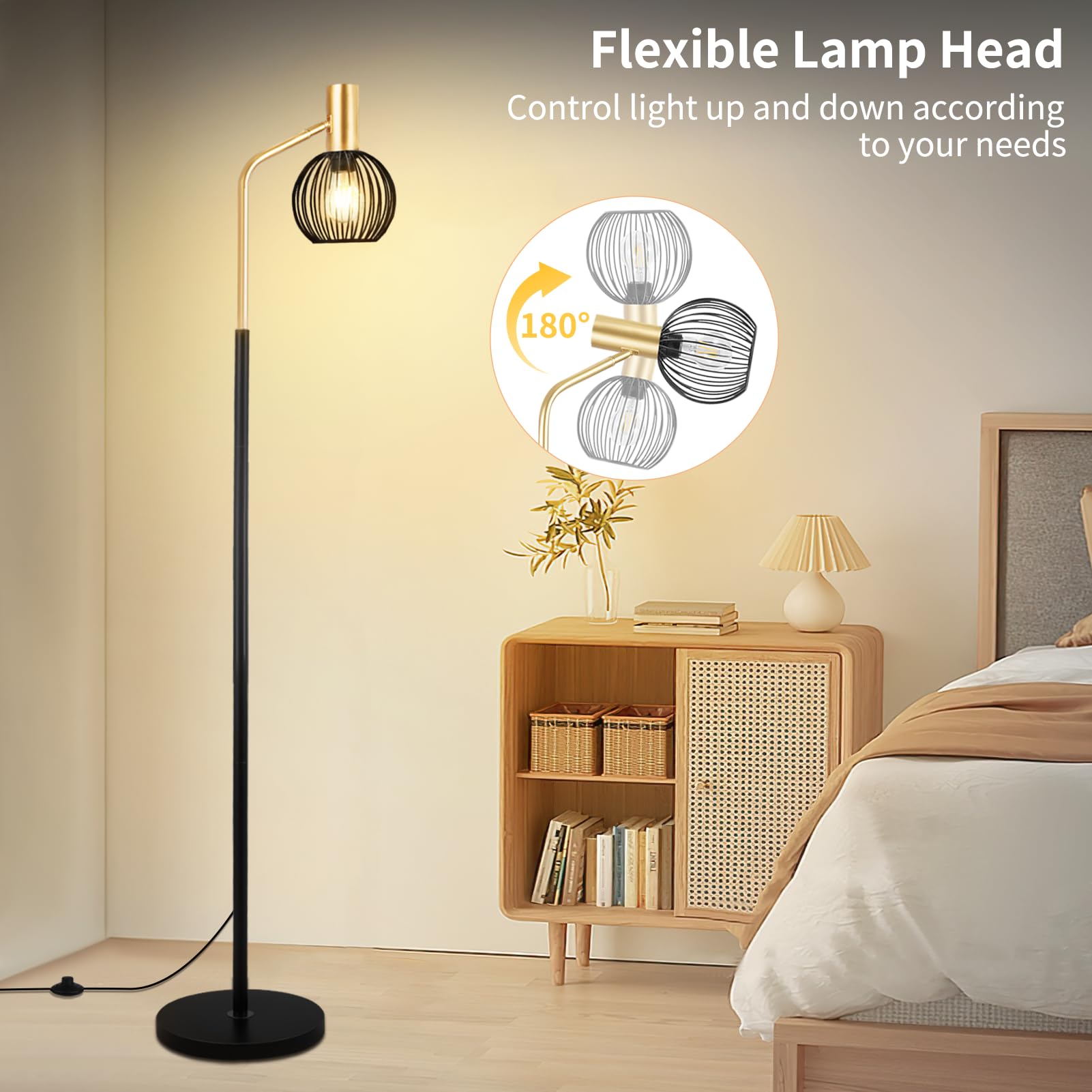 Duheypo Dimmable Floor Lamp, Industrial Floor Lamps for Living Room, Farmhouse Tree Floor Lamp Rustic Standing Tall Lamp with 3 LED Edsion Bulbs