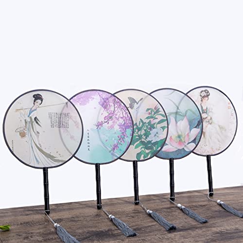Folding Fan Chinese Style Round Fan with Wooden Handle Portable Printed Vintage Fan Dance Wedding Favors Fan (9)