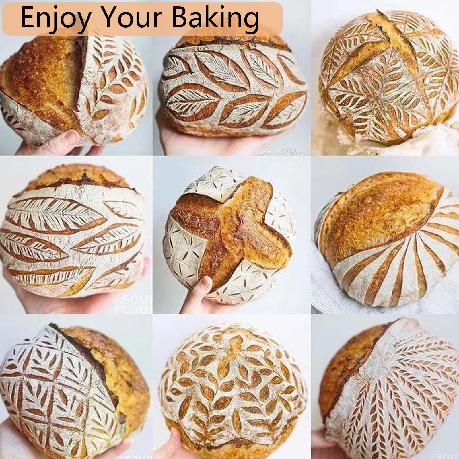 GUXVNE 16PCS Bread Proofing Basket Kit,9 In Round Sourdough Proofing Basket,Proofing Set,Sourdough Bread Baking Supplies with Dough Whisk,Linen Liner,Dough Scraper,Bread Lame,Silicone Bread Sling