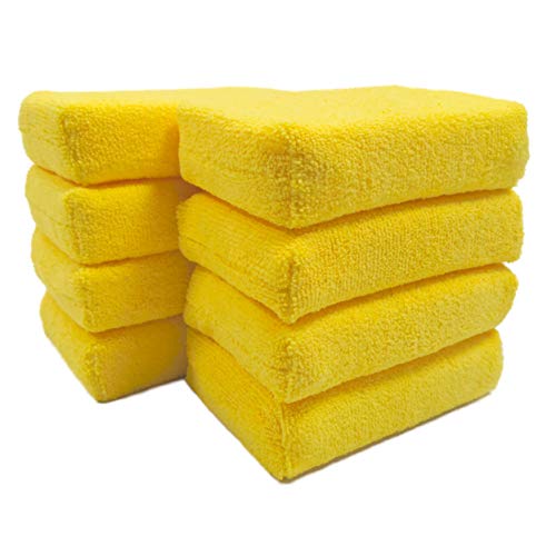 Polyte Microfiber Detailing Wax Applicator Foam Sponge (Yellow, 8 Pack, 6x4x1.5)