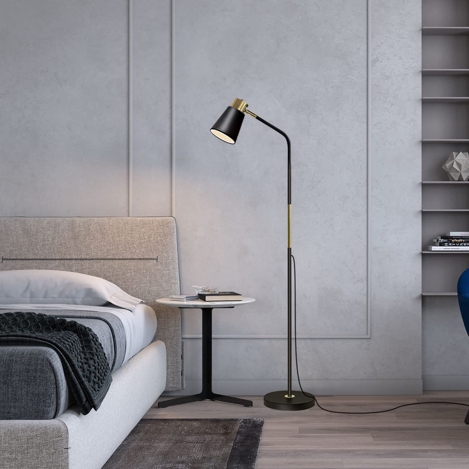 Floor Lamp, Industrial Floor Lamp Height Adjustable 360°Rotation Lampshade Modern Standing Lamp, Floor Lamps for Living Room, Office, Bedroom Reading, Work etc (Black)