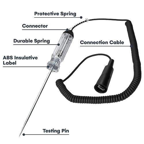 Katzco Circuit Continuity Tester - 6-12 Volt with 12 Foot Lead and Light Indicator for Fuse Testing, Light Sockets, Short Circuits, Wires, Electricians, Mechanics, Homeowners and Car Batteries
