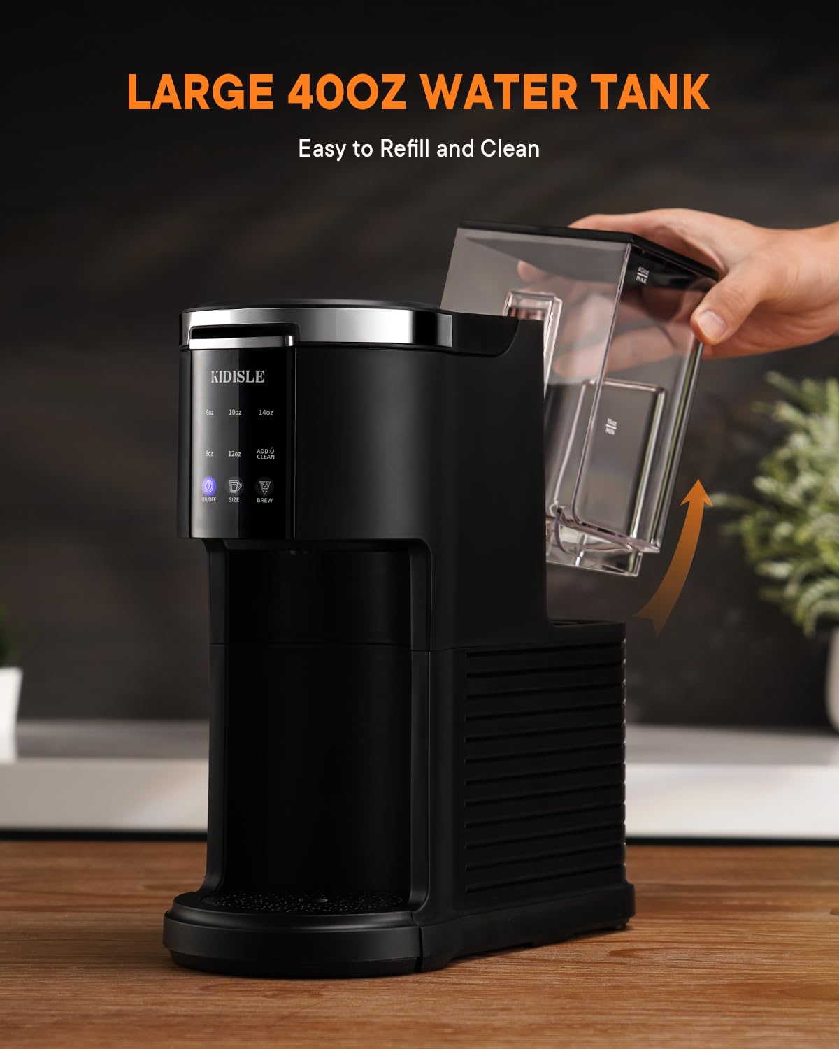 KIDISLE Single Serve Coffee Machine, 3 in 1 Pod Coffee Maker for K Cup Pods & Ground Coffee & Teas, 6 to 14oz Brew Sizes, with 40oz Removable Water Reservoir, Self-cleaning Function, Black