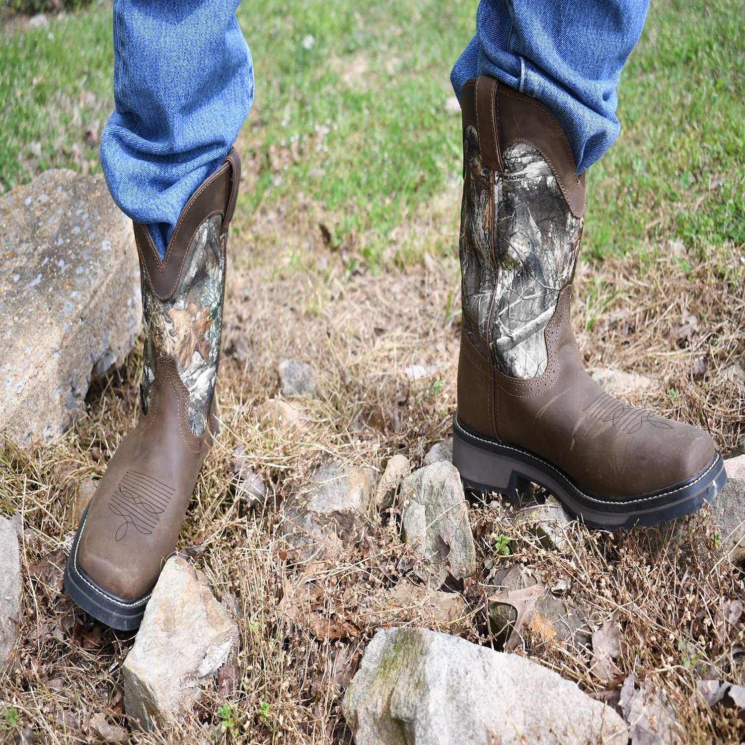 FROGG TOGGS Men's Winchester Pioneer Wellington, Waterproof Leather Square Toe Pull-On Boot Hunting Shoe, Realtree Edge, 9.5