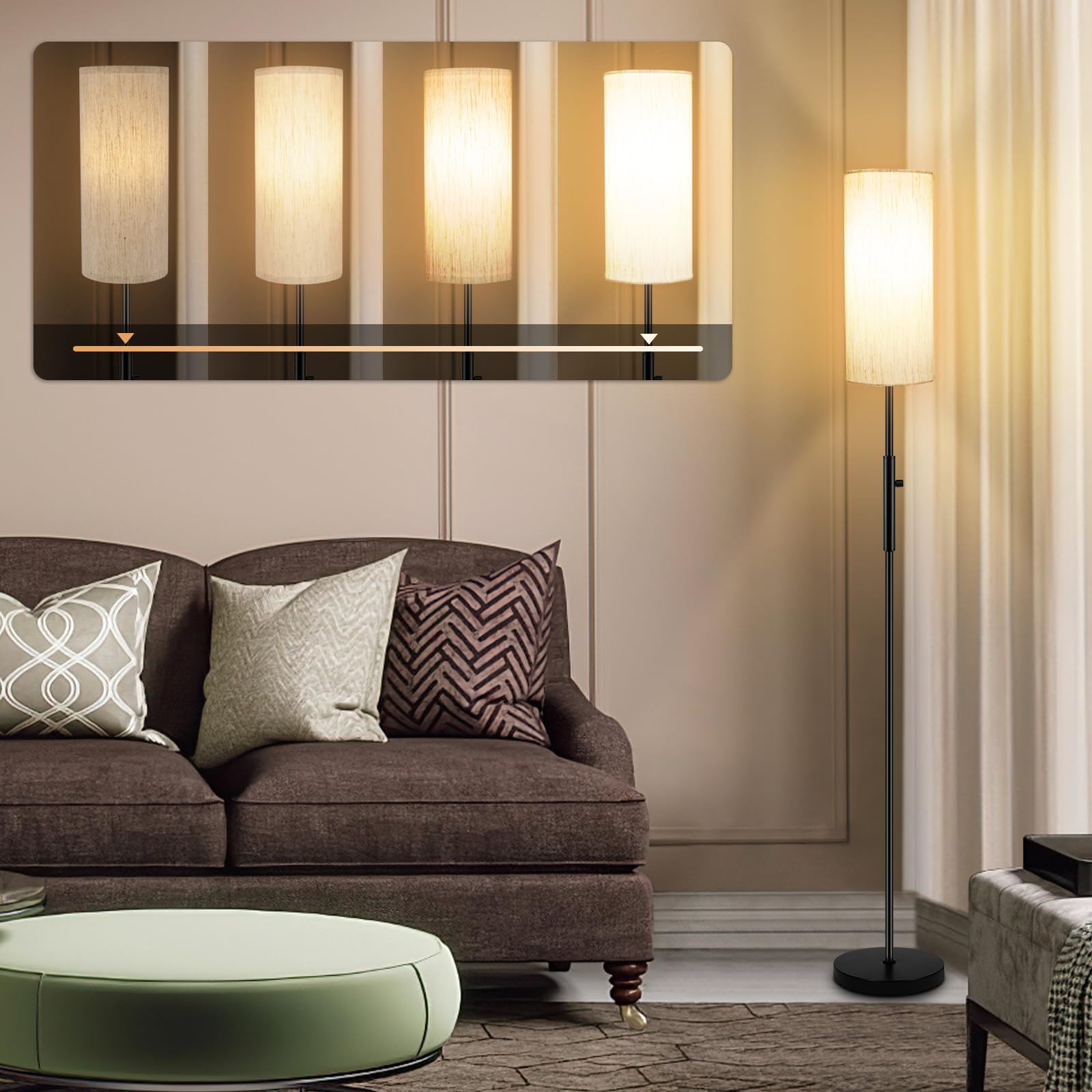 Floor Lamps for Living Room, Modern Standing Lamp, Minimalist Pole Lamp, Stepless Dimmable 9W Bulb Included, Tall Lamp with Linen Shade, Lamps for Bedroom, Office, Kids Room, Reading Light