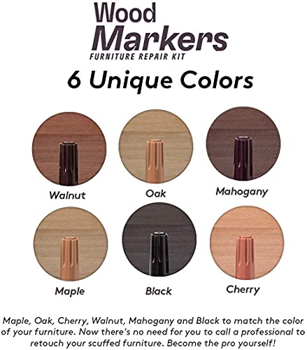 Katzco Furniture Repair Kit Wood Markers - Set of 13 - Markers and Wax Sticks with Sharpener - for Stains, Scratches, Floors, Tables, Desks, Carpenters, Bedposts, Touch-Ups, Cover-Ups