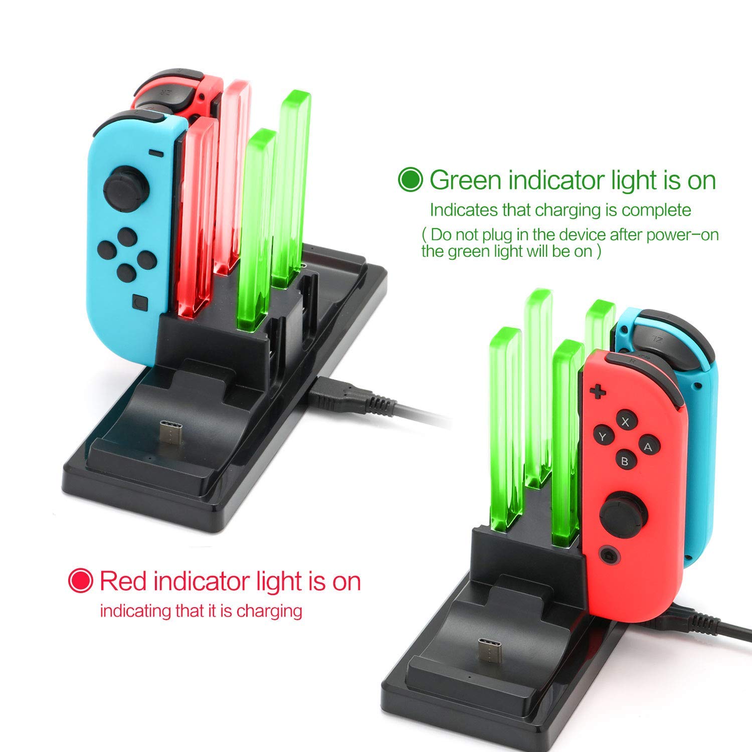 ECHZOVE Switch Controller Charger, Fast Charging Dock for Nintendo Switch Joy Cons and Pro Controllers with Colored Lights, Include USB C Cable and 4 Joystick Covers
