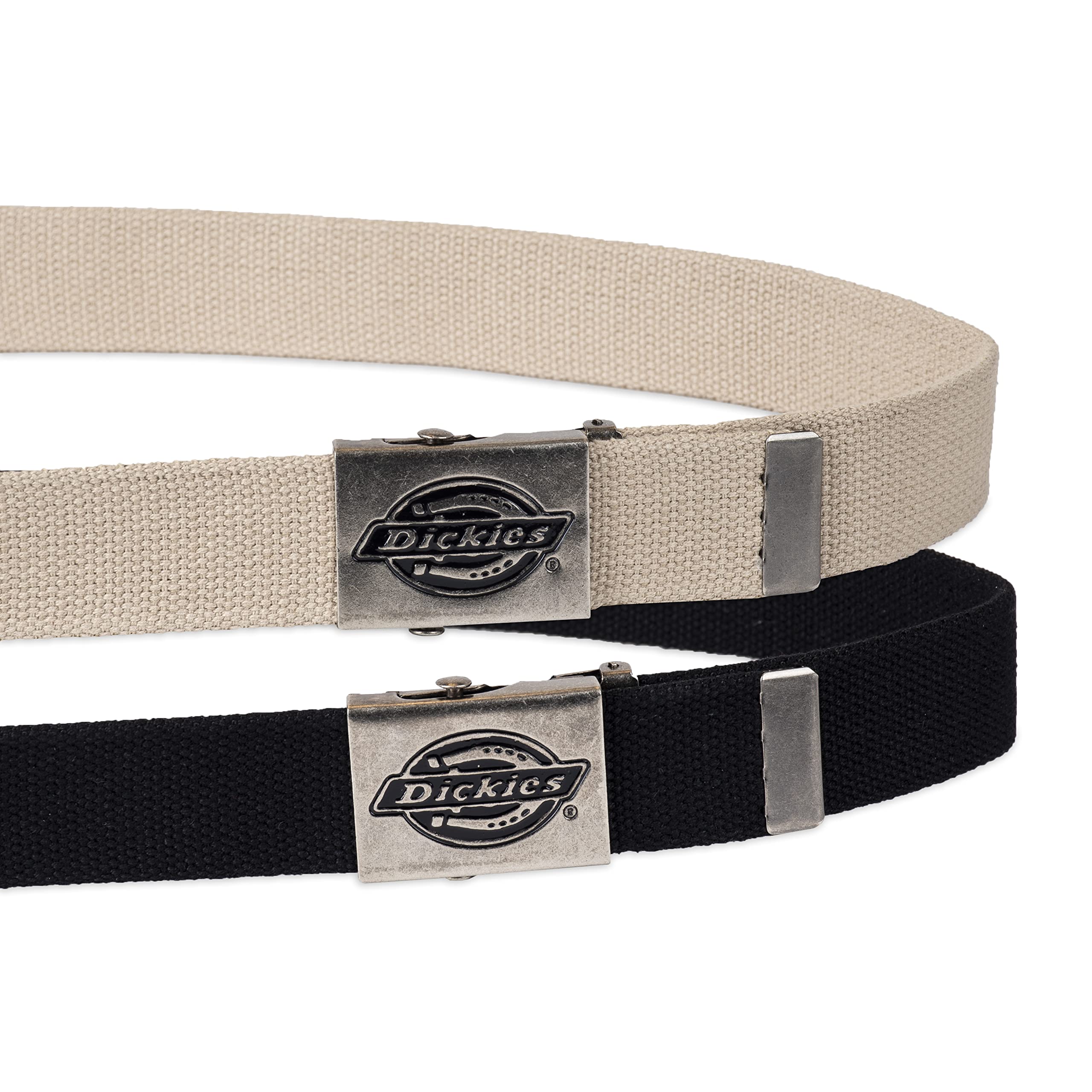Dickies Men's 2 Pack Cotton Web Belt with Military Logo Buckle, Black/Khaki, One Size