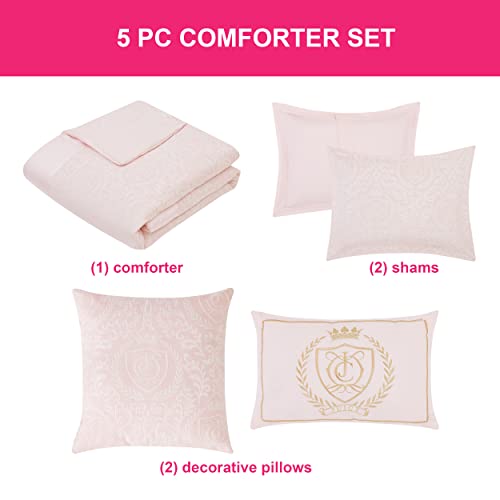 Juicy Couture β Comforter Set, Dovona Design Bed Sheets, Queen Bedding, 5 Piece Set Includes 1 Comforter, 2 Shams and 2 Decorative Pillows, Wrinkle Resistant and Anti Pilling,Pink Blush