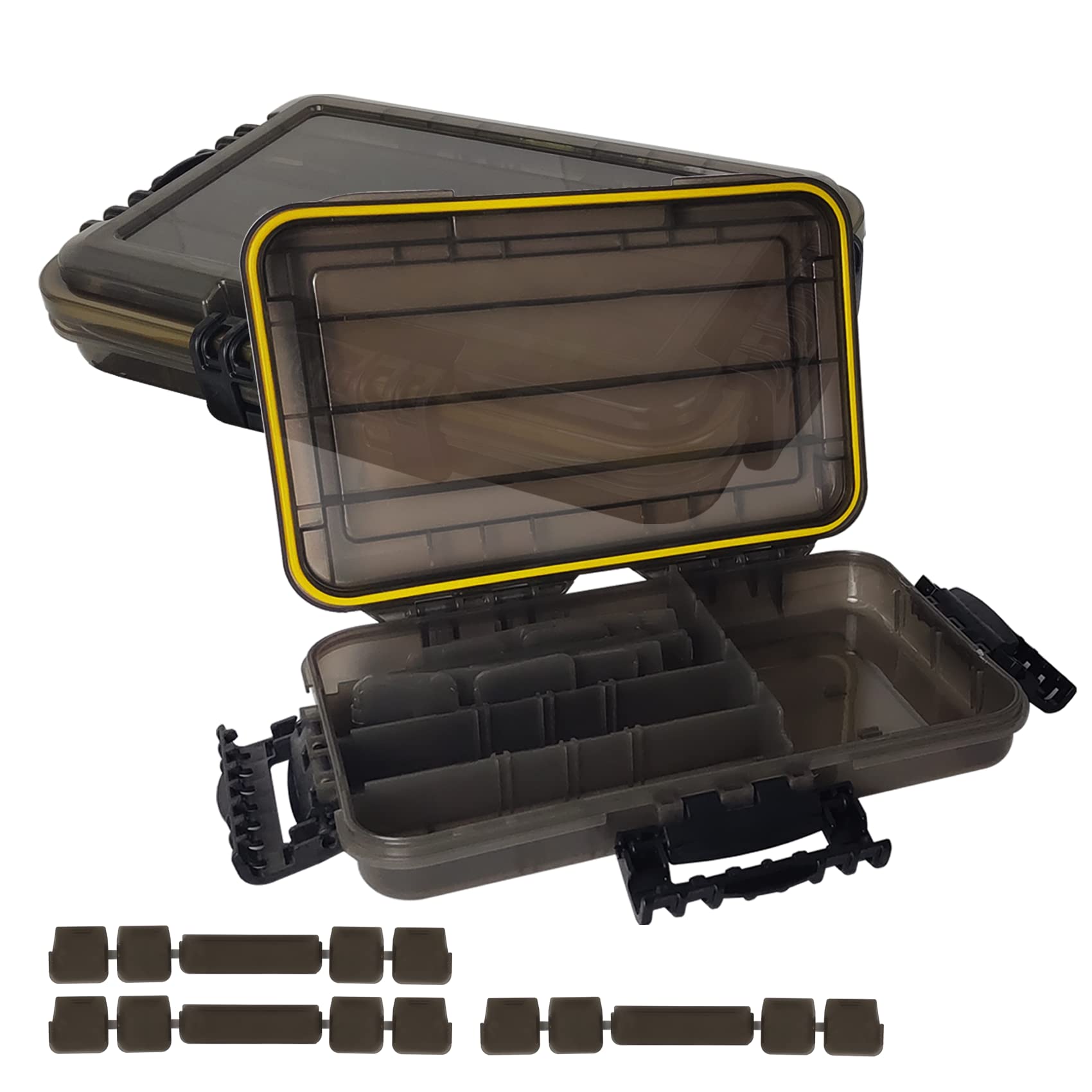Eupheng 2pc Fly Fishing Tackle Box Storage Trags Organizer Boxes Transparent Adjustable Dividers Hold Terminal Fishing Tackle Lures Boxes 10.6''X6.6''X2''(Grey)