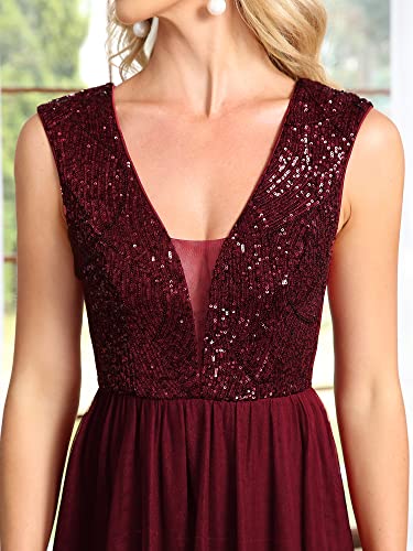 Ever-Pretty Women's Long Glitter A-line Tulle Formal Wedding Party Dress for Women Burgundy US14
