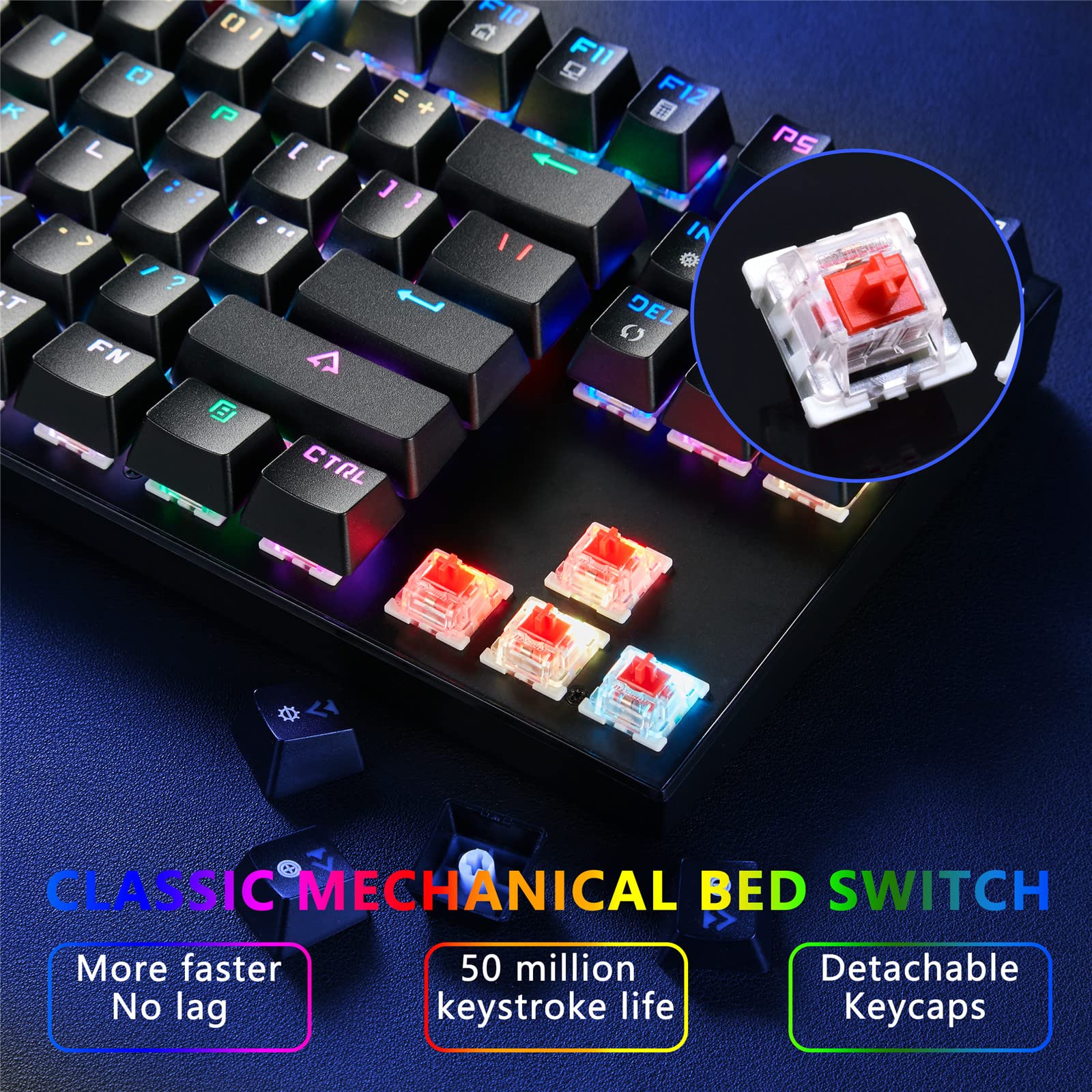 H JIDOHUN Portable Mechanical Gaming Keyboard, LED Backlit Compact 87 Keys Mini Wired Office Keyboard with Red Switch for Windows Laptop PC Mac Laptop Desktop- Black