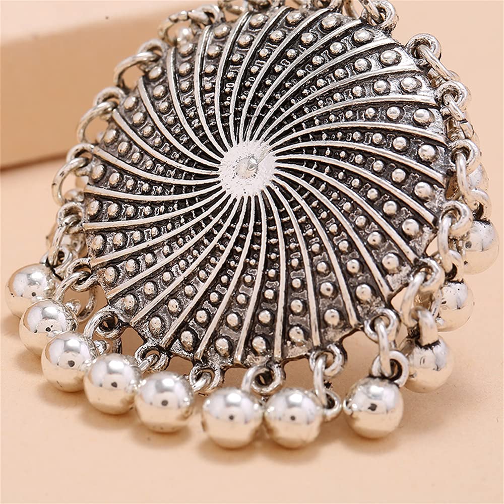 Dtja Boho Big Teardrop Statement Ring for Women Vintage Tassel Ball Bead Adjustable Open Band Cocktail Party Ring Comfort Fit Gypsy Indian Bollywood Peacock Tail Exaggerated Jewelry (Silver)