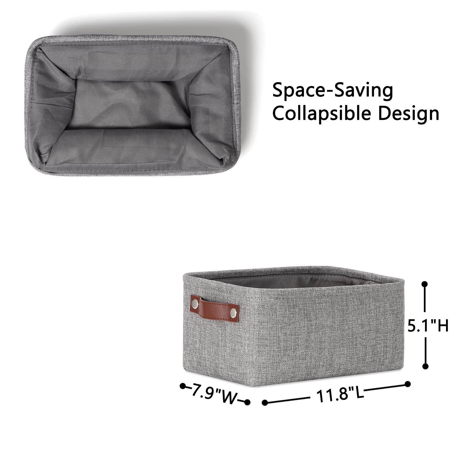 DULLEMELO Collapsible Bundle Baskets 6 Small Baskets 11.8"x7.9"x5.1" + 2 Narrow Baskets 15"x6"x5.5"(Grey)