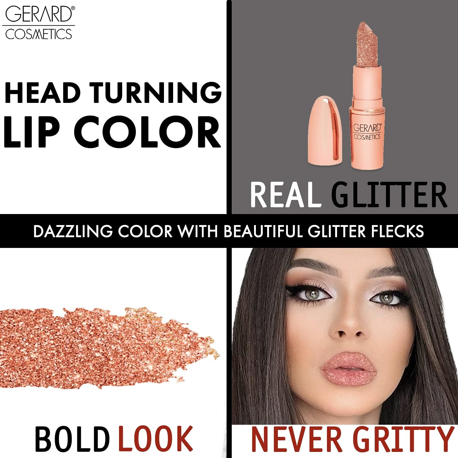 Gerard Cosmetics Glitter Lipstick (Hollywood Blvd) | Nude Pink Lipstick with Sparkling Metallic Glitter | Long Lasting, Smooth Formula | Highly Pigmented Opaque Color | Cruelty Free & Made in USA