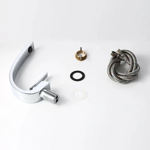 Homary 1-Handle Bathroom Sink Faucet with Pop Up Drain One Hole Deck Mount Curved Lavatory Faucet Mixer Tap, Solid Brass Chrome