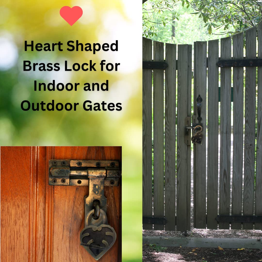 Home - Garden Brass Padlock - Lock with Keys - Working - Brass Made - Type : Small Heart - Brass Finish (51)