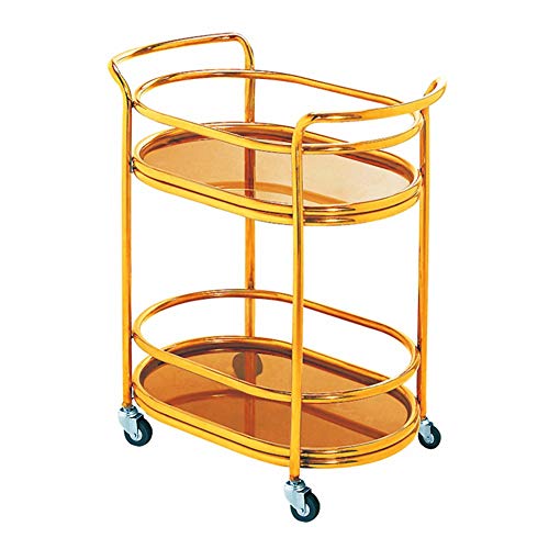 POCHY Multipurpose Catering Trolley Kitchen Trolley Cart Island Rolling Serving Carts Sleek Round Guard Rails 2 Tier Storage Cart Universal Wheels Commercial
