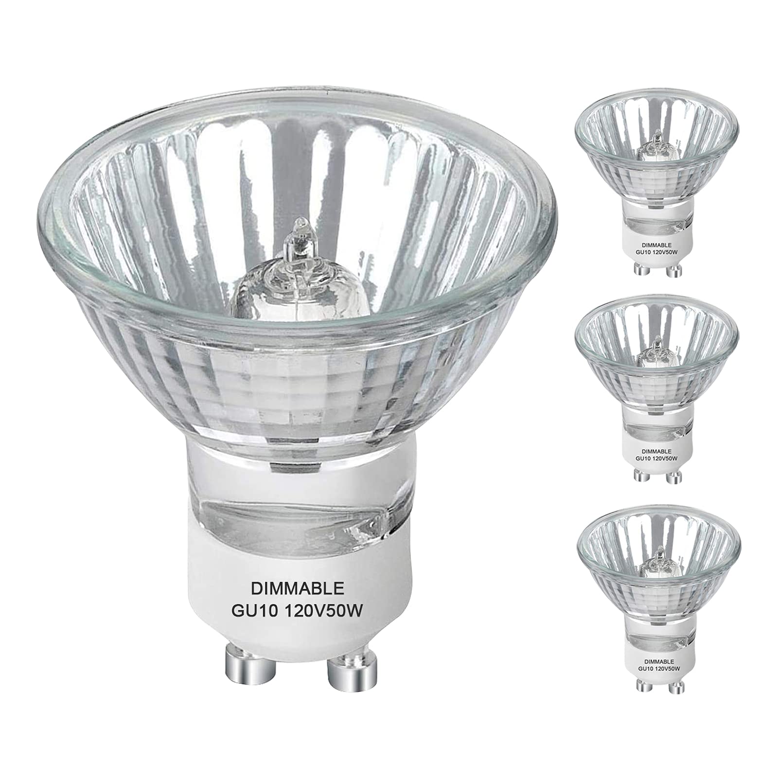 DGE 50W GU10 Halogen Light Bulbs 2 pin, Dimmable 500 Lumen Warm White Bright and Long Lasting Light Bulb, 3Packs,1 Pcs GU10 Adapters