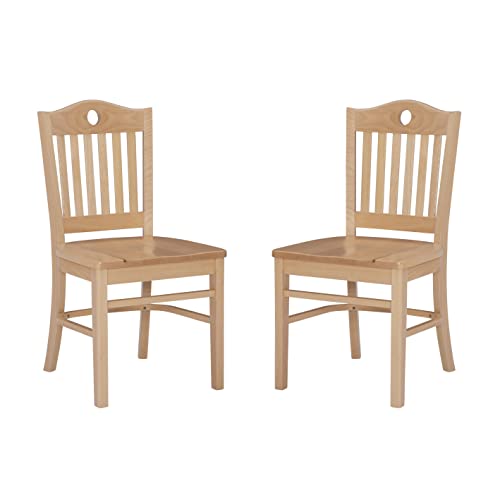 Linon Slat Back Natural Wood Finish Made in America Set of 2 Brock Dining Chair