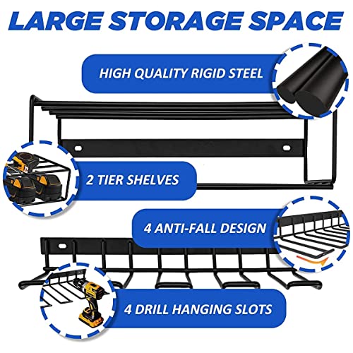 HUMINGCAI Power Tool Organizer Electric Drill Storage Rack Wall Mount Garage Tool Organizers Heavy Duty Tool Holder Rack 130lb Weight Limit Suitable for Garage Home Workshop AL(black)