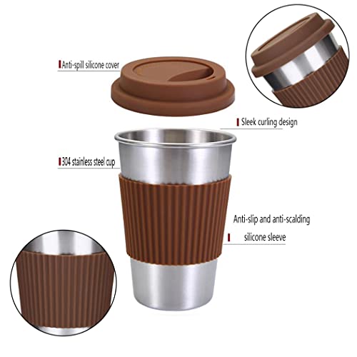 Hoshen 17 Ounce Tumbler Mug (With Silicone Lid), Stainless Steel Coffee Cup, Anti-Scald Coaster, Beverage Cup,Brown