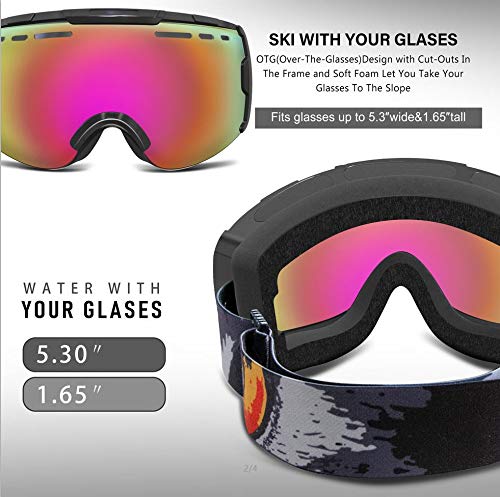 ECOCITUSS OTG Ski Goggles - Over Glasses Ski/Snowboard Goggles for Men, Women & Youth - 100% UV Protection