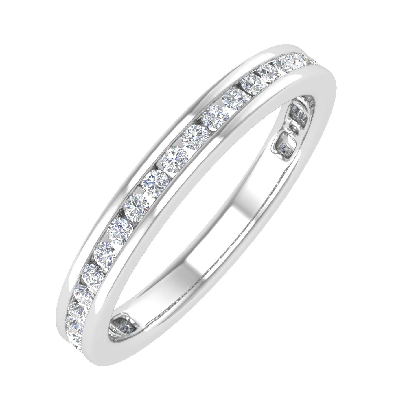 FINEROCK 1/3 Carat Channel Set Diamond Gold Wedding Band Ring in 14k White Gold (Ring Size 5.75) (I1-I2 Clarity)