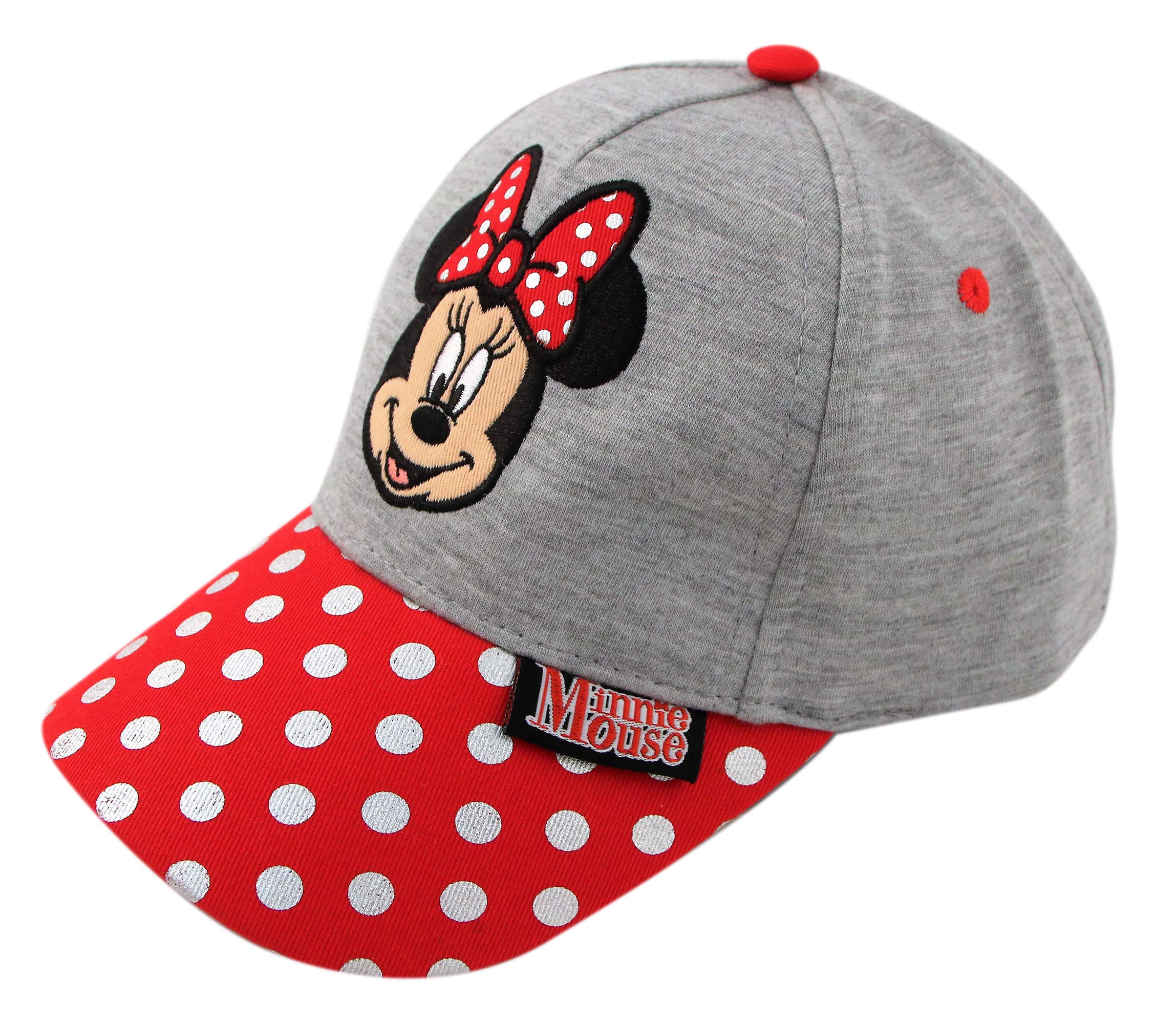 Disney Little Baseball Cap, Minnie Mouse Adjustable Girl Hats for Kids Ages 4-7, Red/Grey Polka Dots