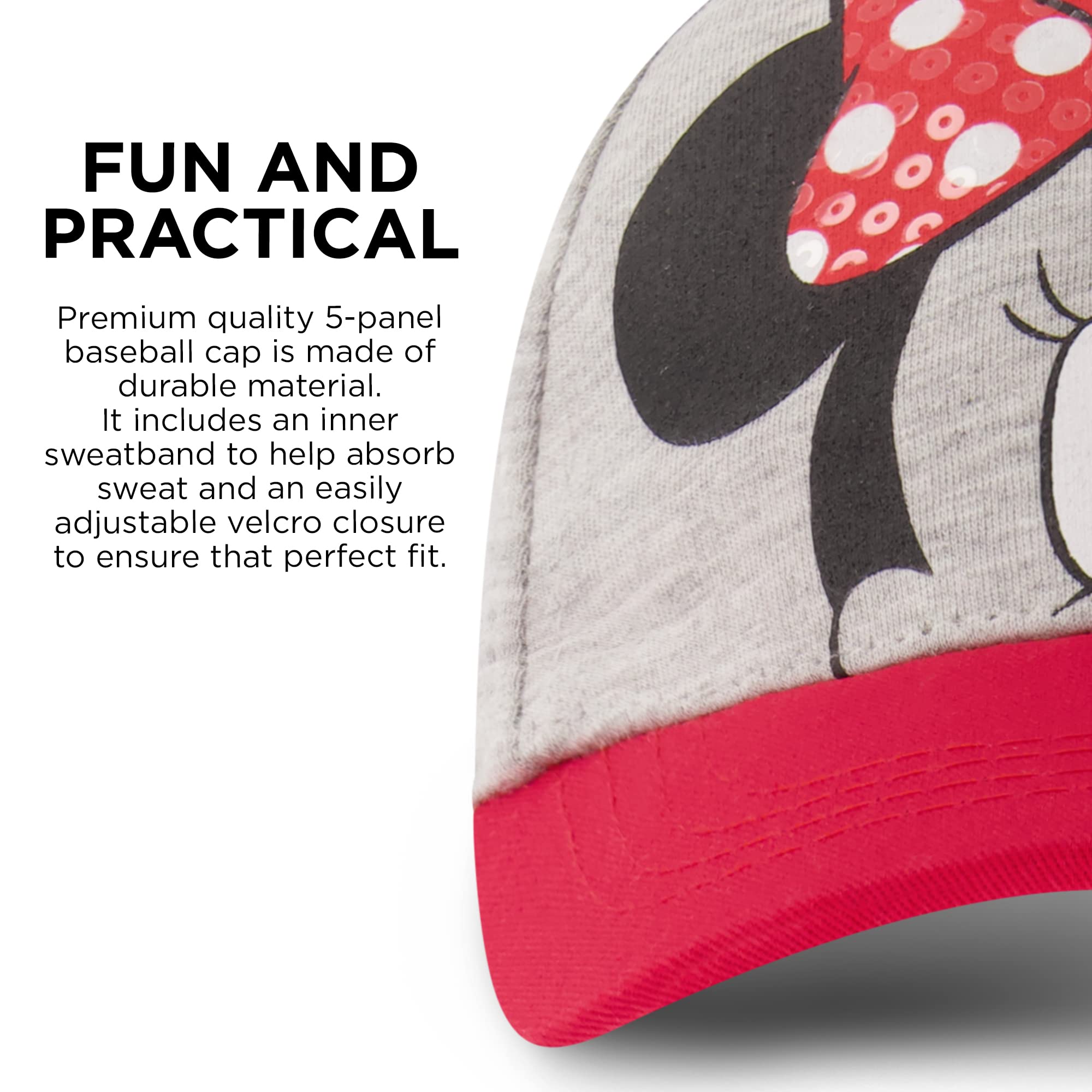 Disney Little Baseball Cap, Minnie Mouse Adjustable Toddler Ages 2-4, Grey/Red