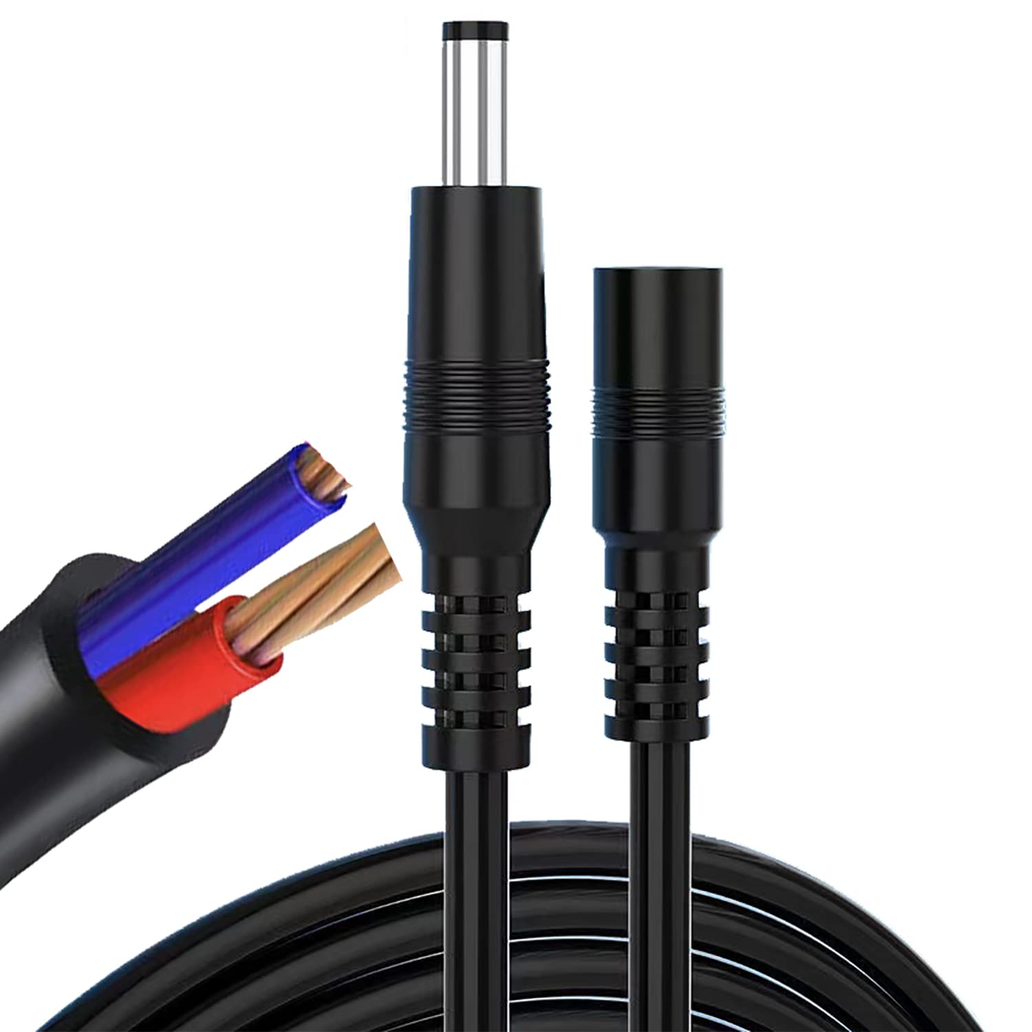 GWFIBER AWG 18 dc Power Extension Cable 6ft (2M) 5.5mmx2.5mm 5V 12V 24V Power Supply Adapter CCTV Security Wireless IP Camera Dvr Standalone LED Strip,Car Male to Female Plug Cable Black 2M