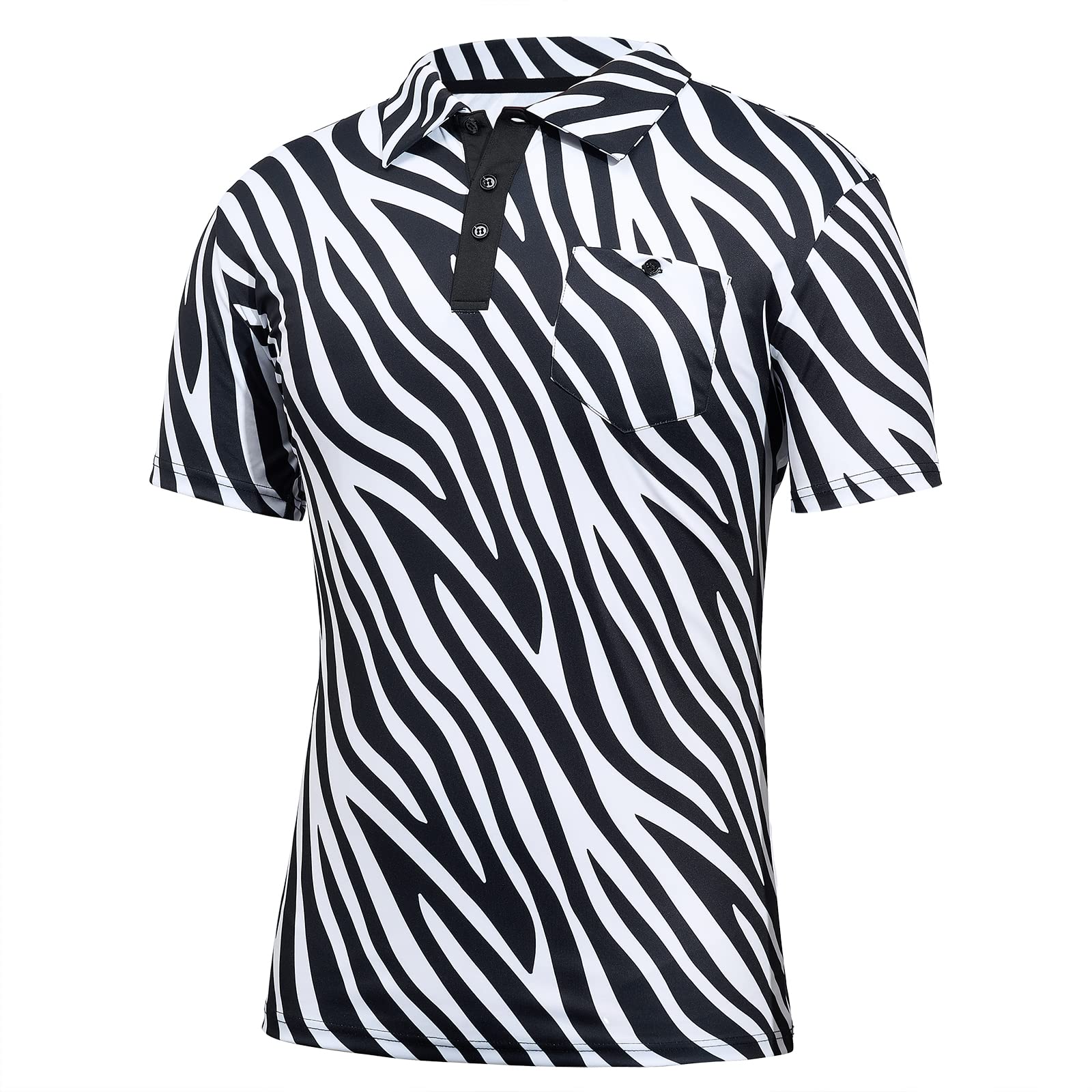 FRTCV Mens Polo Shirts Short Sleeve Zebra Print Golf Shirt with Pocket Wrinkle Free Size XL