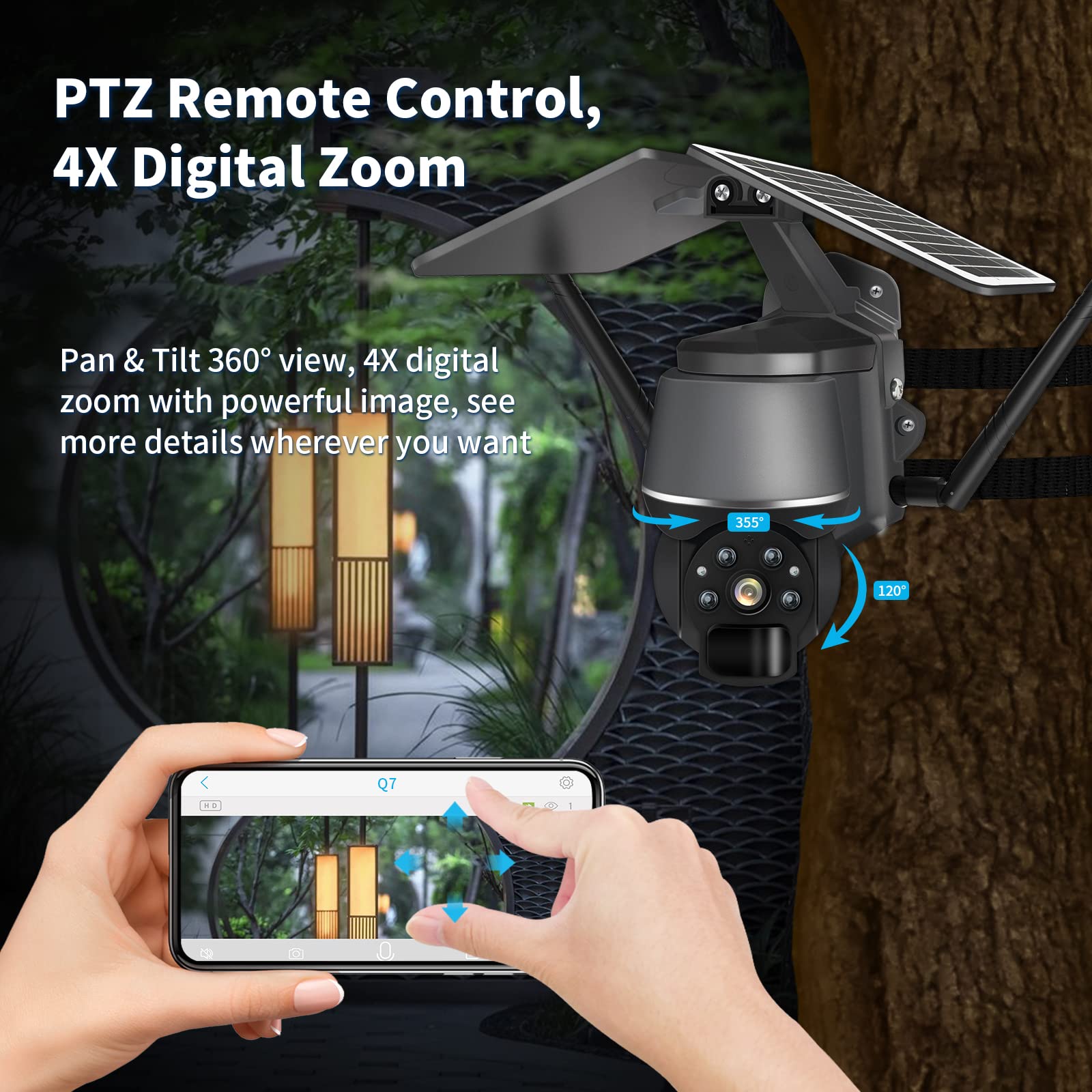 EEland 4G LTE Cellular Wireless Outdoor Security Camera with SIM Card, No WiFi Solar Battery Powered Cameras, Pan Tilt 360° View, Spotlight Color Night Vision, PIR Motion Sensor, 2 Way Talk