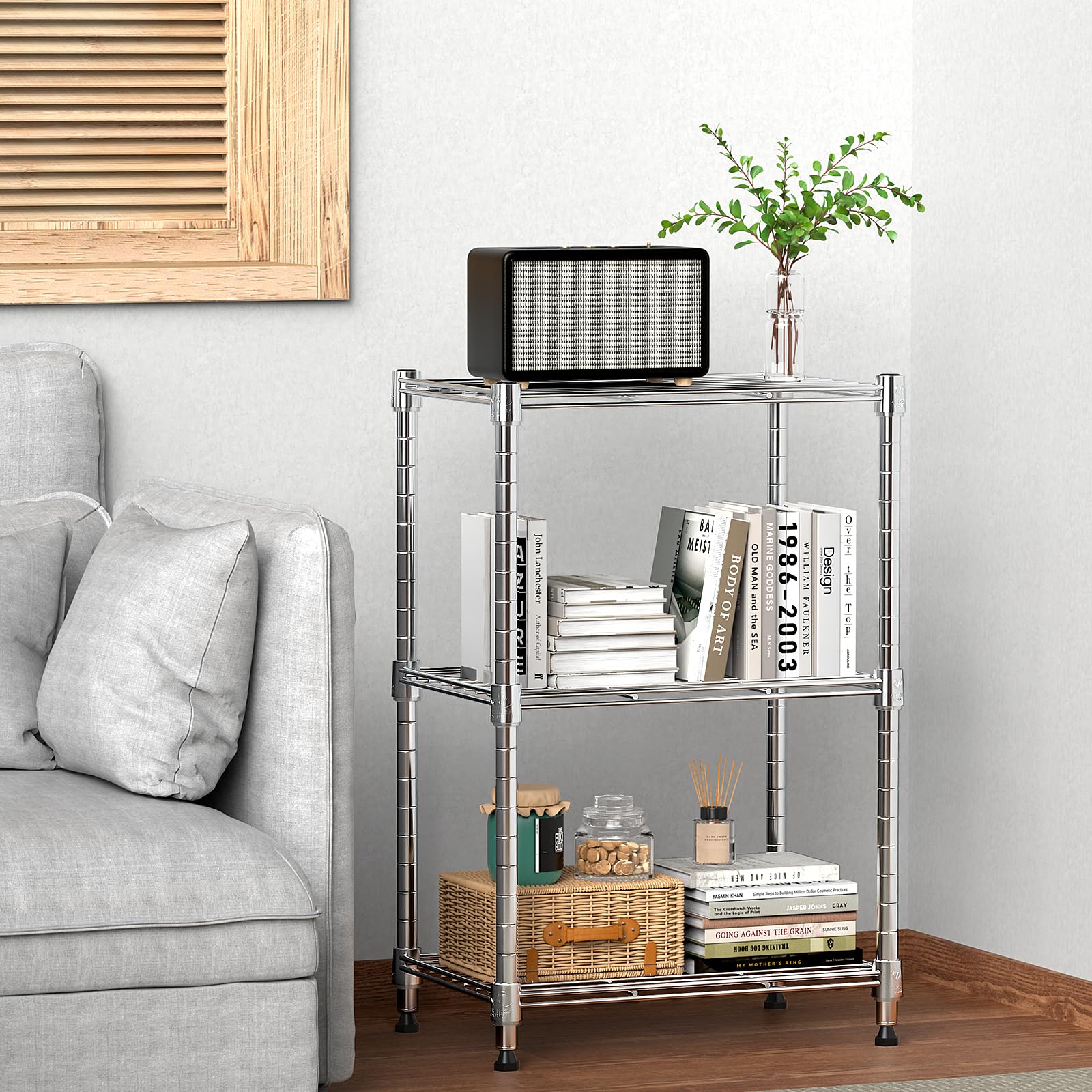 MZG 450 lbs Wire Storage Shelving 3-Tier Utility Shelving Unit Steel Organizer Wire Rack for Home,Kitchen,Office,Chrome(11.8" D x 17.7" W x 26.3" H)