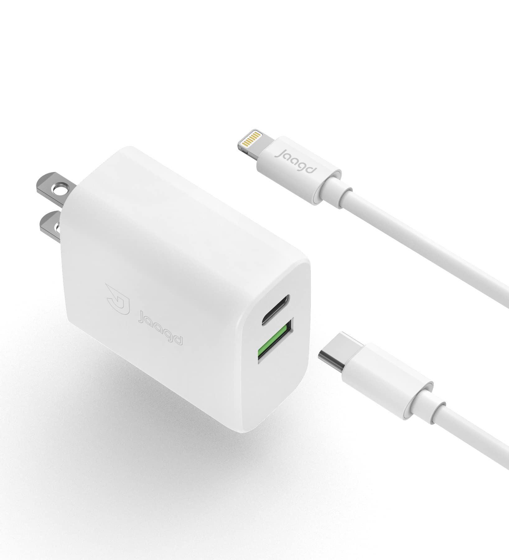 Jaagd 20W Charger for iPhone and iPad, USB C and USB Dual Wall Charger Set with Type-C Lightning Cable Compatible with iPhone 14/13/13 Pro/13 Pro max/iPhone 12/12 Pro max/X and More