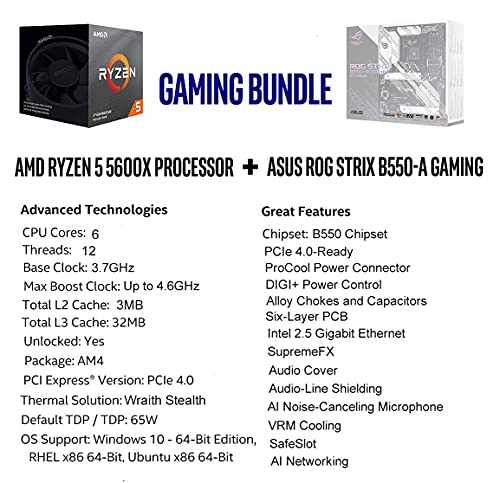 Micro Center AMD Ryzen 5 5600X Desktop Processor 6-core 12-Thread Up to 4.6GHz Unlocked with Wraith Stealth Cooler Bundle with ASUS ROG Strix B550-A AMD AM4 Zen 3 Ryzen 5000 ATX Gaming Motherboard