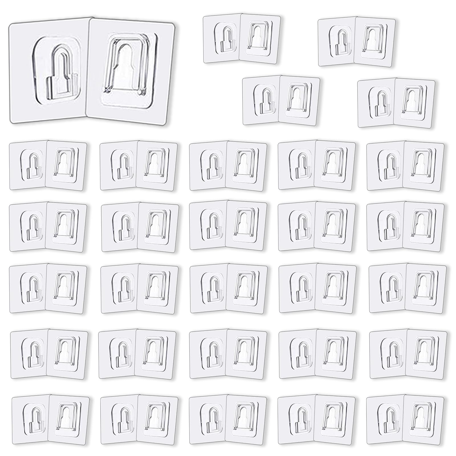 MTGSTOCL 30 Pairs Double Sided Adhesive Wall Hooks, Double Sided Wall Hook11lb (Max), Clear Self Adhesive Nail Free Wall Hooks for Hanging, Waterproof Sticky Wall Hooks for Kitchen, Bathroom, Office