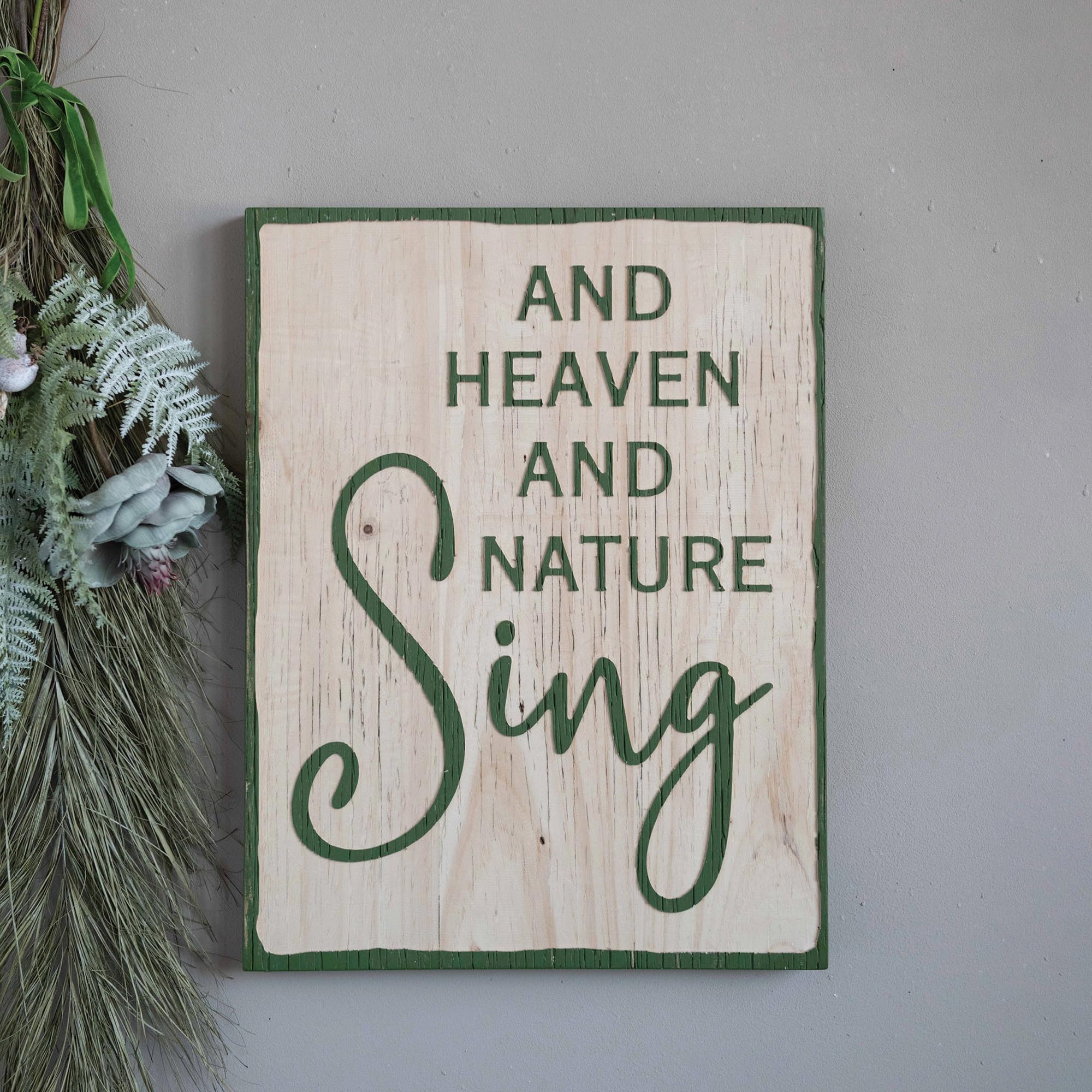 Creative Co-Op 17" L x 22" H Wood Laser Cut Décor and Heaven and Nature Sing, Green Wall Art, Multi